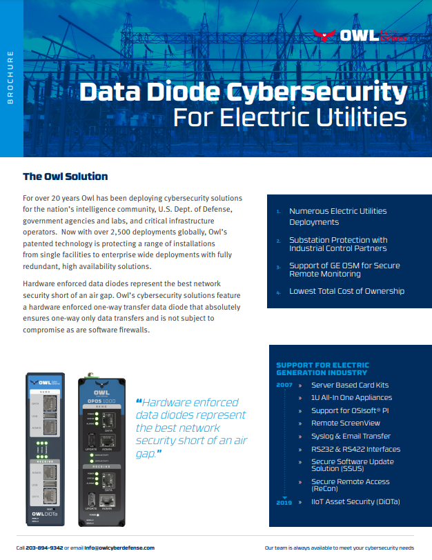 Data Diode Cybersecurity for Electric Utilities | Owl Cyber Defense