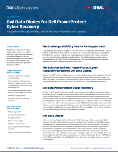 Owl Data Diodes for Dell PowerProtect Cyber Recovery