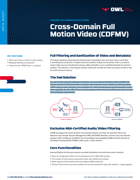 Cross-Domain Full Motion Video (CDFMV) | Owl Cyber Defense