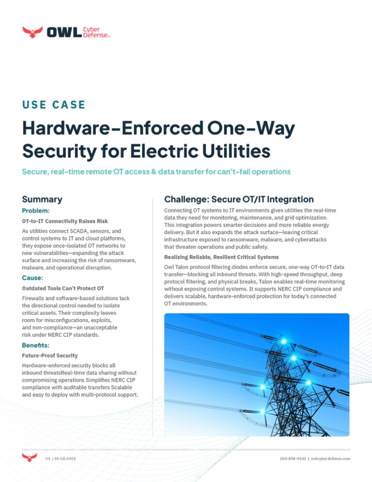 Hardware-Enforced One-Way Security for Electric Utilities | Owl Cyber ...