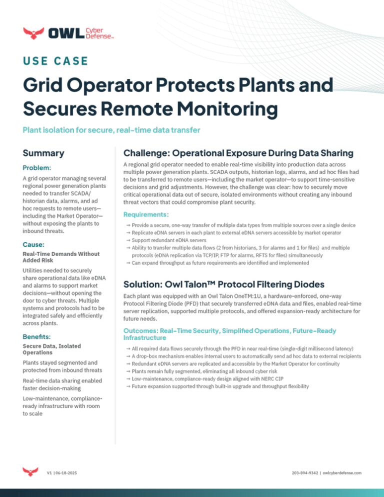 Grid Operator Protects Plants and Secures Remote Monitoring | Owl Cyber ...